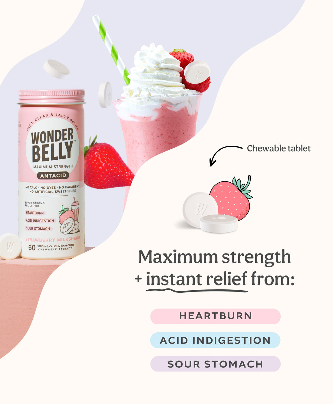 Wonderbelly Antacid™ - Strawberry Milkshake Flavor - Heartburn Relief
