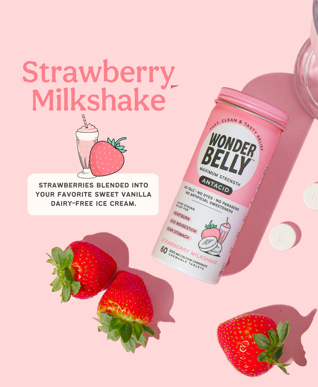 Wonderbelly Antacid™ - Strawberry Milkshake Flavor - Heartburn Relief